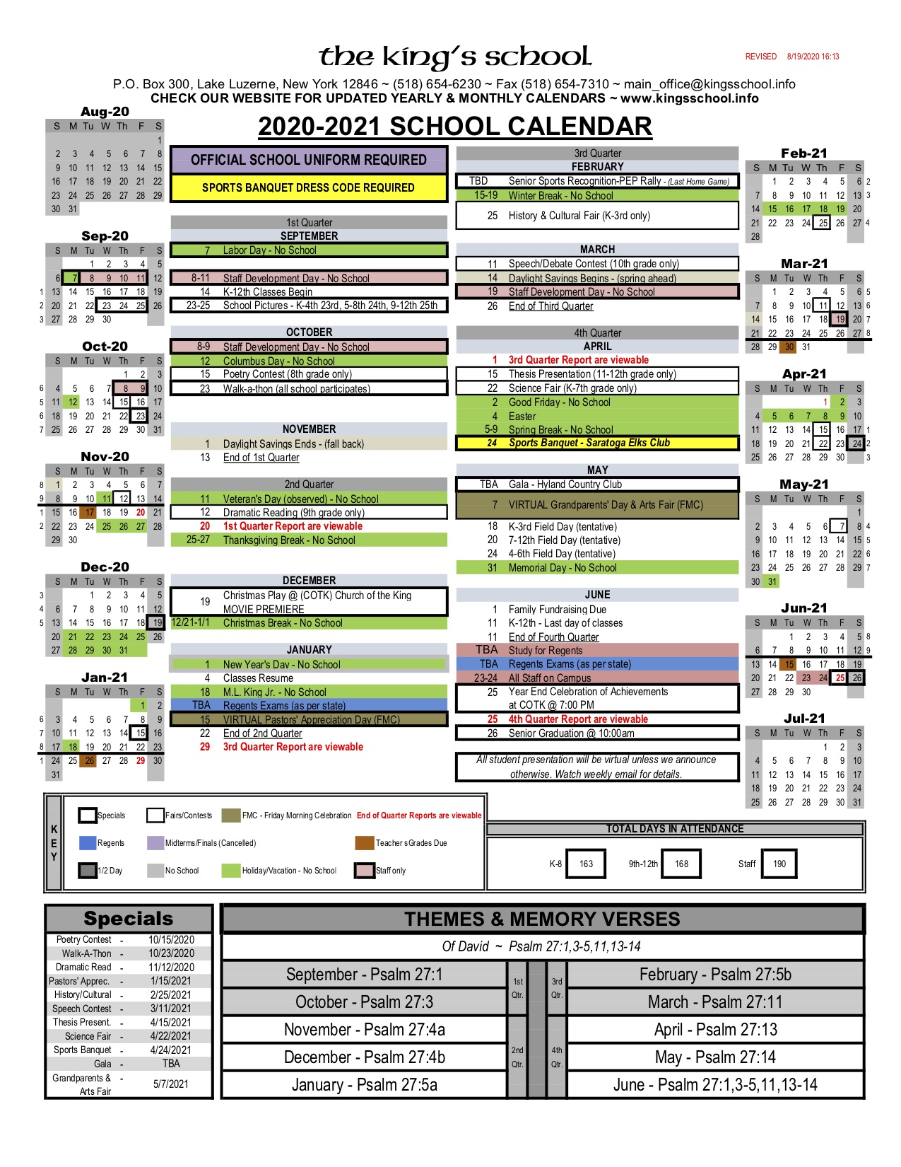Yearly School Calendar - The King's School